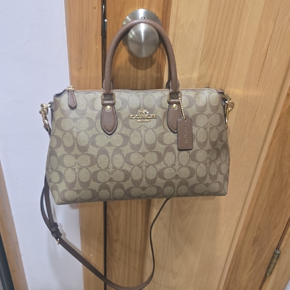 Coach | Bags | Coach Brown Leather Satchel With Signature Monogram ...